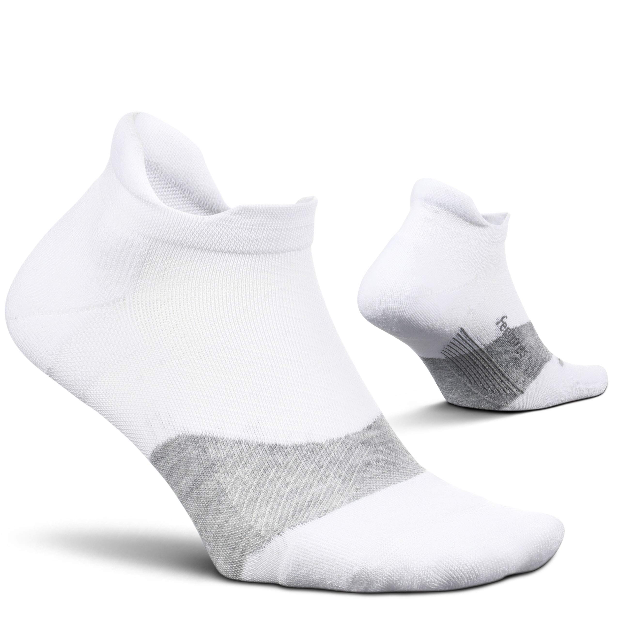 Feetures Elite Golf Max Cushion No Show Tab Ankle Socks - Sport Sock with Targeted Compression - White, L (1 Pair)