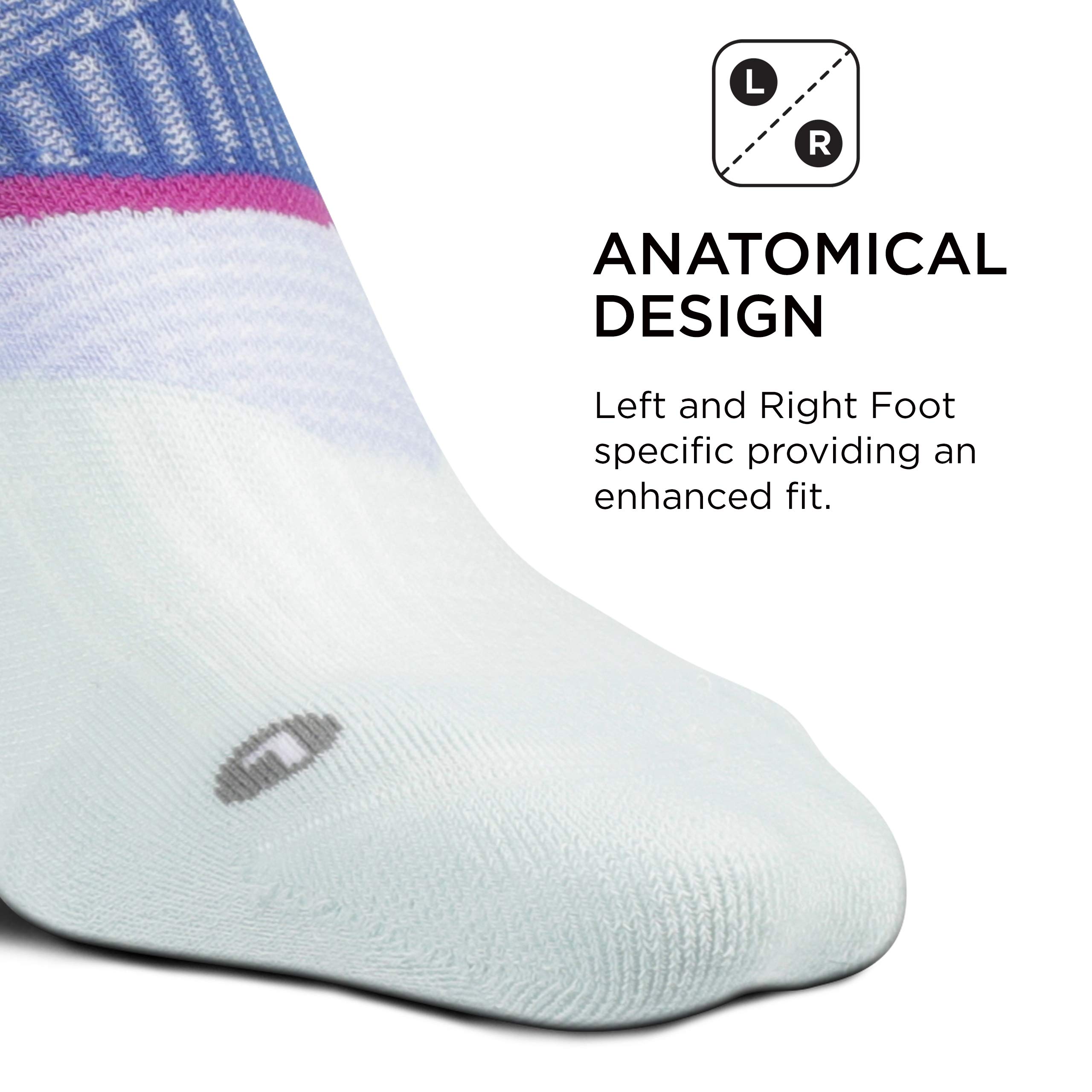 Feetures Elite Max Cushion No Show Tab Thin Stripe- Running Socks for Men & Women, Targeted Compression, Moisture Wicking - Small, Blue Moon
