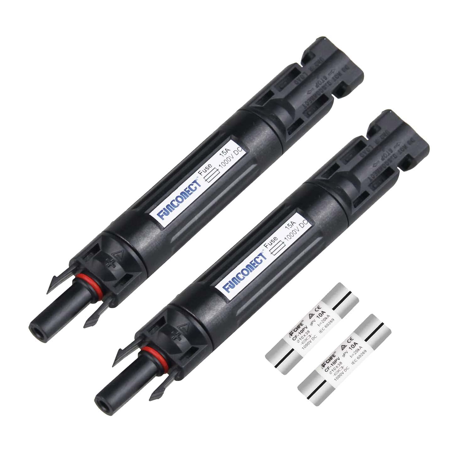 FUNCONECT Solar Panel Connector, 15A Multi-Contact 4 Connectors for Solar Panels, Male/Female IP67 Waterproof 1000v DC with Fuse Holder (2 Pairs)