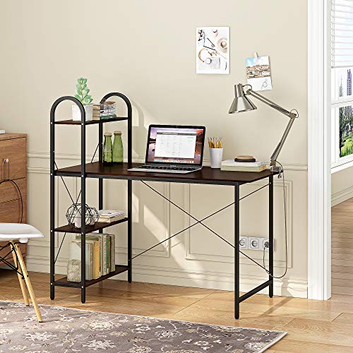 Function Home 47 Inch Computer Desk with Shelves,Writing Desk with Storage Bookshelf, Study Corner Desk with Anti-Slide Design, Black Oak Engineered Wood Top and Black Metal Base