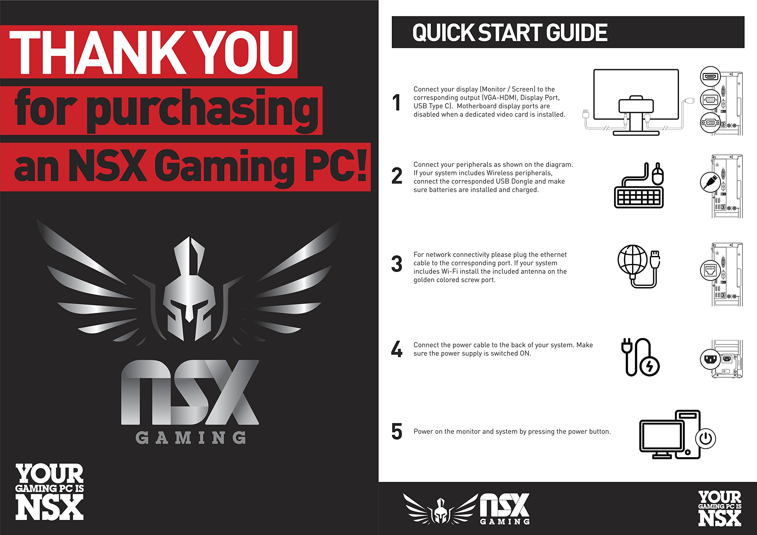 NSX GAMING PC Gaming Desktop Gamer Computer Intel Core I5 10400F, GeForce RTX 2060 6GB, 16 GB Ram (2x8) 480 Gb SSD, USB-C WiFi, Hdmi, Mouse and Keyboard Gamer, Win 11 Home