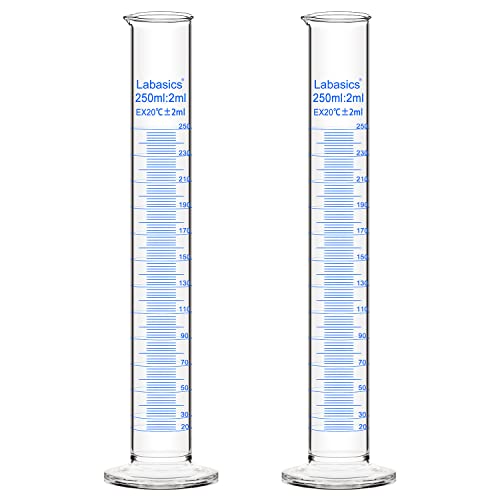 Labasics 2-Pack 250 ml Borosilicate Glass Graduated Cylinder Measuring Cylinder