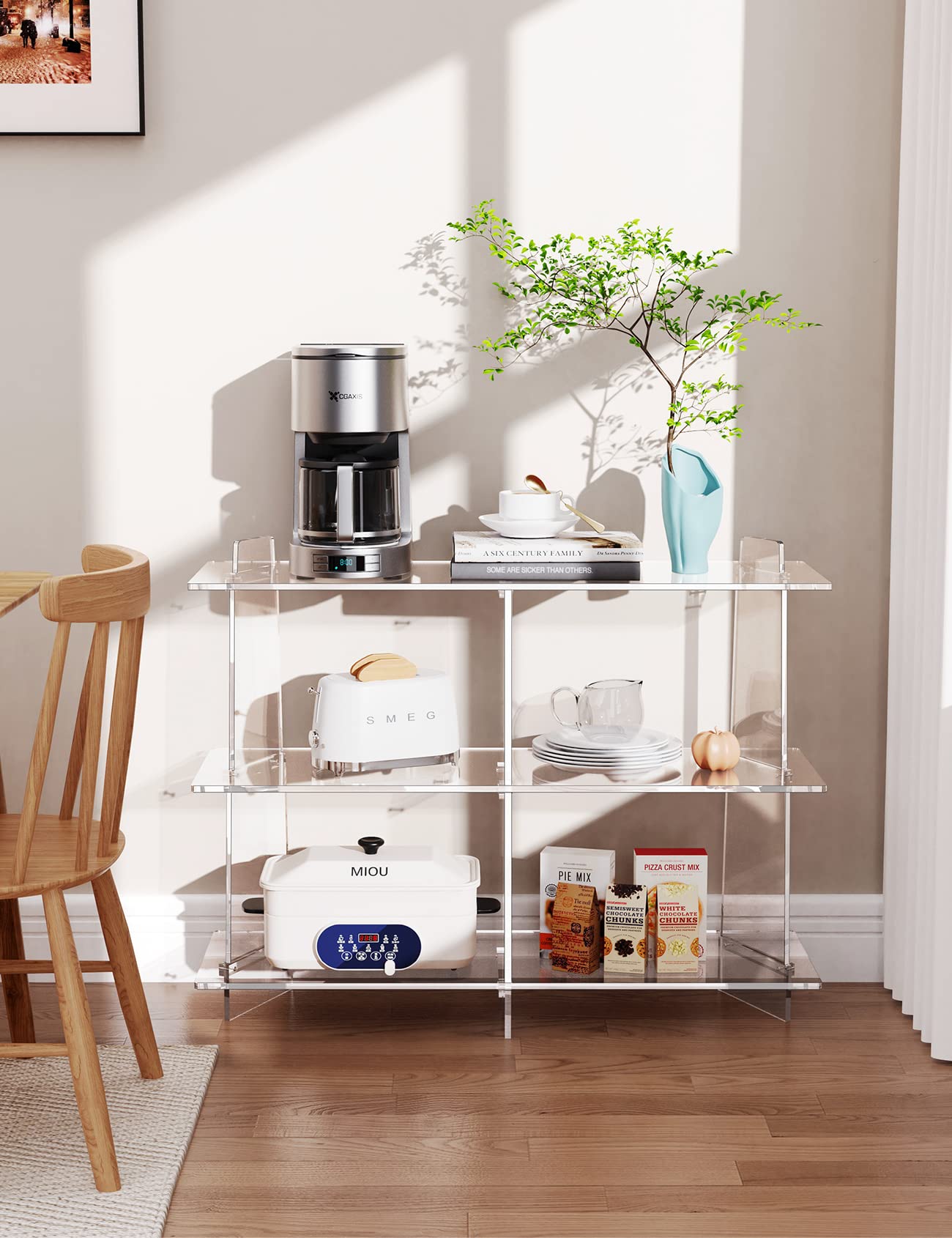 solaround Acrylic Bookshelf, Small 3 Tier Bookcase for Small Spaces,Acrylic Console Table, Hallway Entry Table for Living Room (Clear, 39.4'' x 11.8'' x 31.5'')
