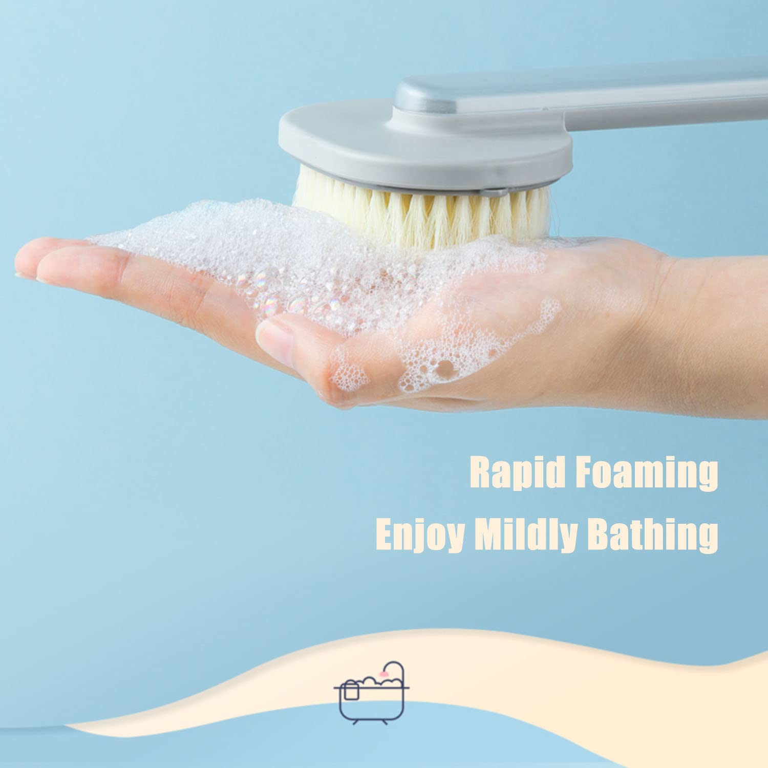 Long Handle Bath Brush with Soap Dispenser, Shower Massage Scrubber Storable Body Wash, Massage Cleaning Brush Back Scrubber, Exfoliating Body Brush for Shower