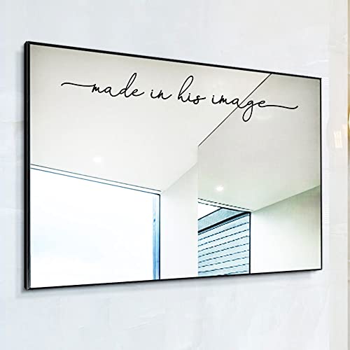 Made In His Image Mirror Decal, Transfer Sticker, Mirror Sticker, Wall Vinyl Decal, Removable Vinyl Sticker, Window Sticker, Christian Sticker, 18x3 inch (Black)