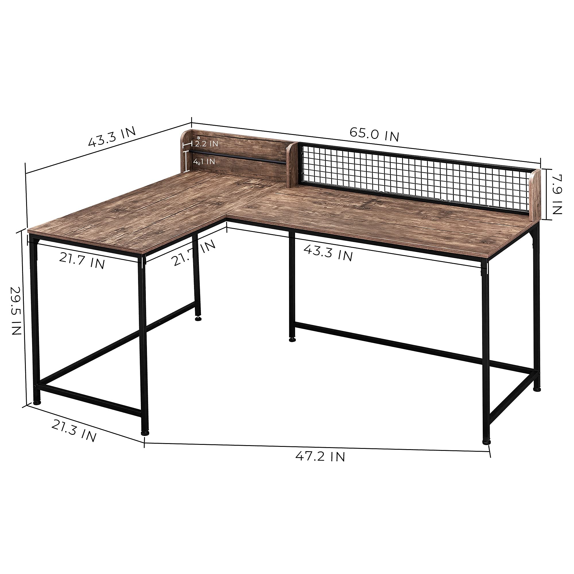 GreenForest L Shaped Desk 65" x 43", Large L Desk with Storage, Corner Computer Desk for Writing, Home Office Study Gaming Modern Desk with Hutch, Walnut