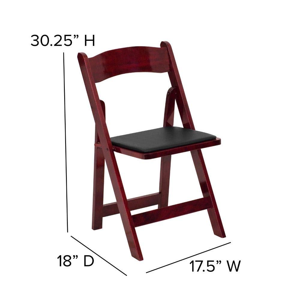 Flash Furniture 4 Pack HERCULES Series Mahogany Wood Folding Chair with Vinyl Padded Seat