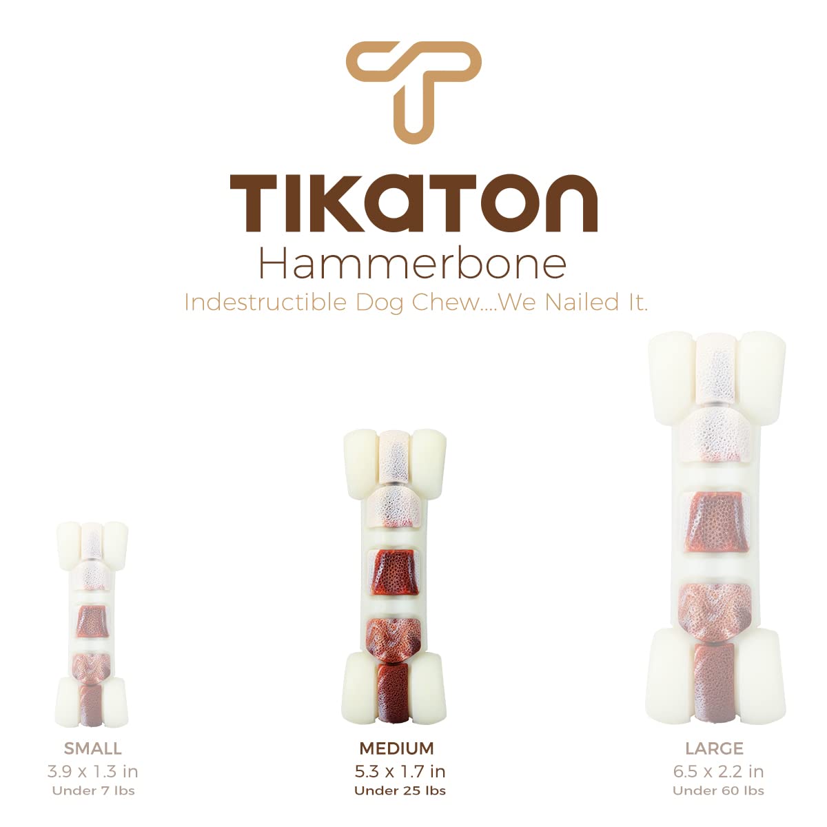 Tikaton Hammerbone Durable Dog Chew Toy for Aggressive Chewers, Beef Flavor Dog Toy, Medium