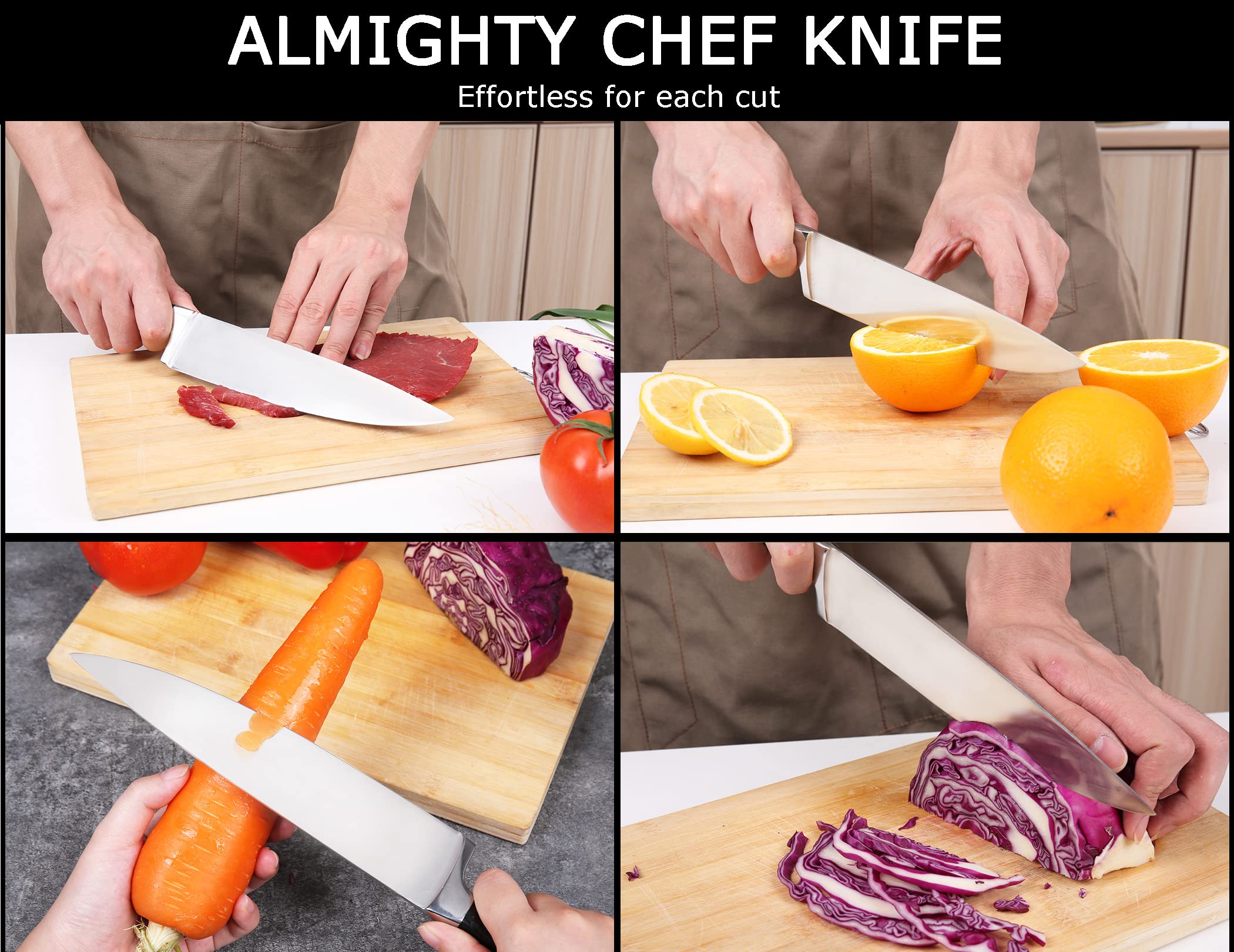 Longang 8 Inch Chef Knife Kitchen Utility Knife, German High Carbon Stainless Steel Professional Meat Knife with Gift Box for Family & Restaurant