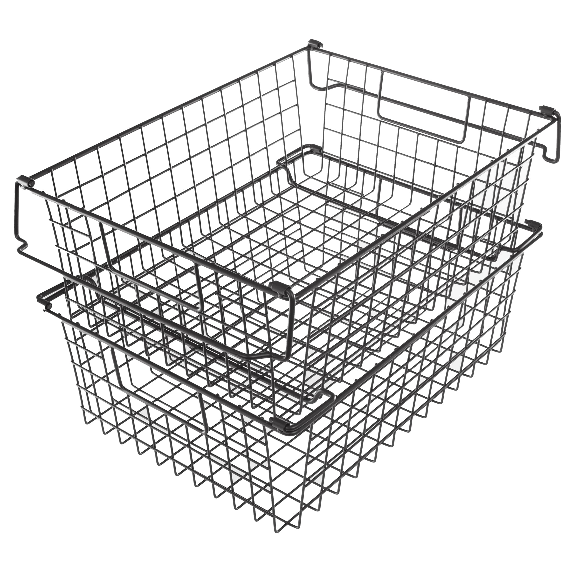 Home-Complete Nesting Storage Bins Stackable Wire Baskets, Set of 2, Large, Black, 2 Each