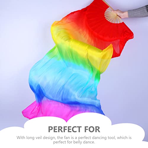 JOPESA Belly Dancing Fan Long Silk Yangko Fan Silk Fan Veils Dance Folding Fan Women Chinese Belly Dance Fan for Halloween Carnival Performance/471