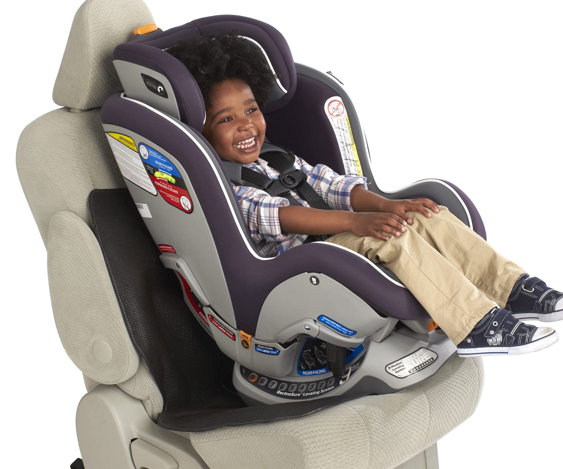 Nuby On The Go Kids Car Seat Protection Undermat, Protects Upholstery from Indentations, Scratches, and Spills, Black