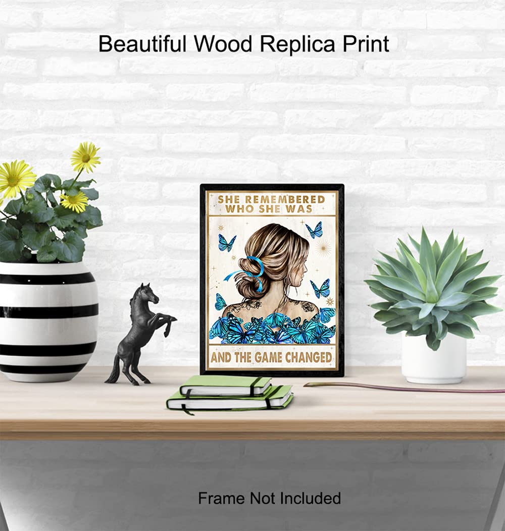 Inspiration Wall Art & Decor - She Remembered - Boho-chic Boho Hippie Wall Art - Encouraging Wall Decor - Blue Home Office Living room Bedroom Wall Decor for Woman Motivational poster - Positive Quote