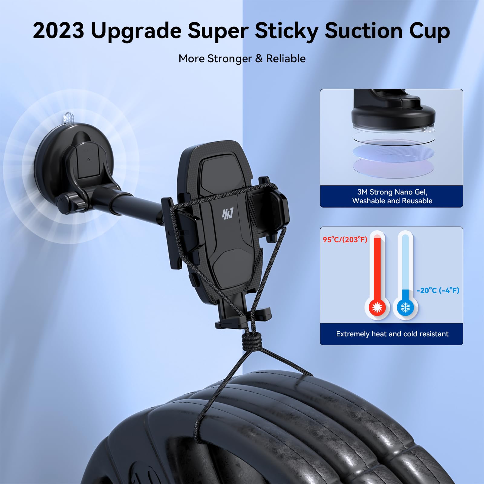 HHJ Phone Holder Car Universal Cell Phone Holder Easy Installation Phone Mount for Car Windshield Dashboard Adjustable Height Strong Suction Car Accessories Fit for 4.7-7.2 inch Smartphones & GPS