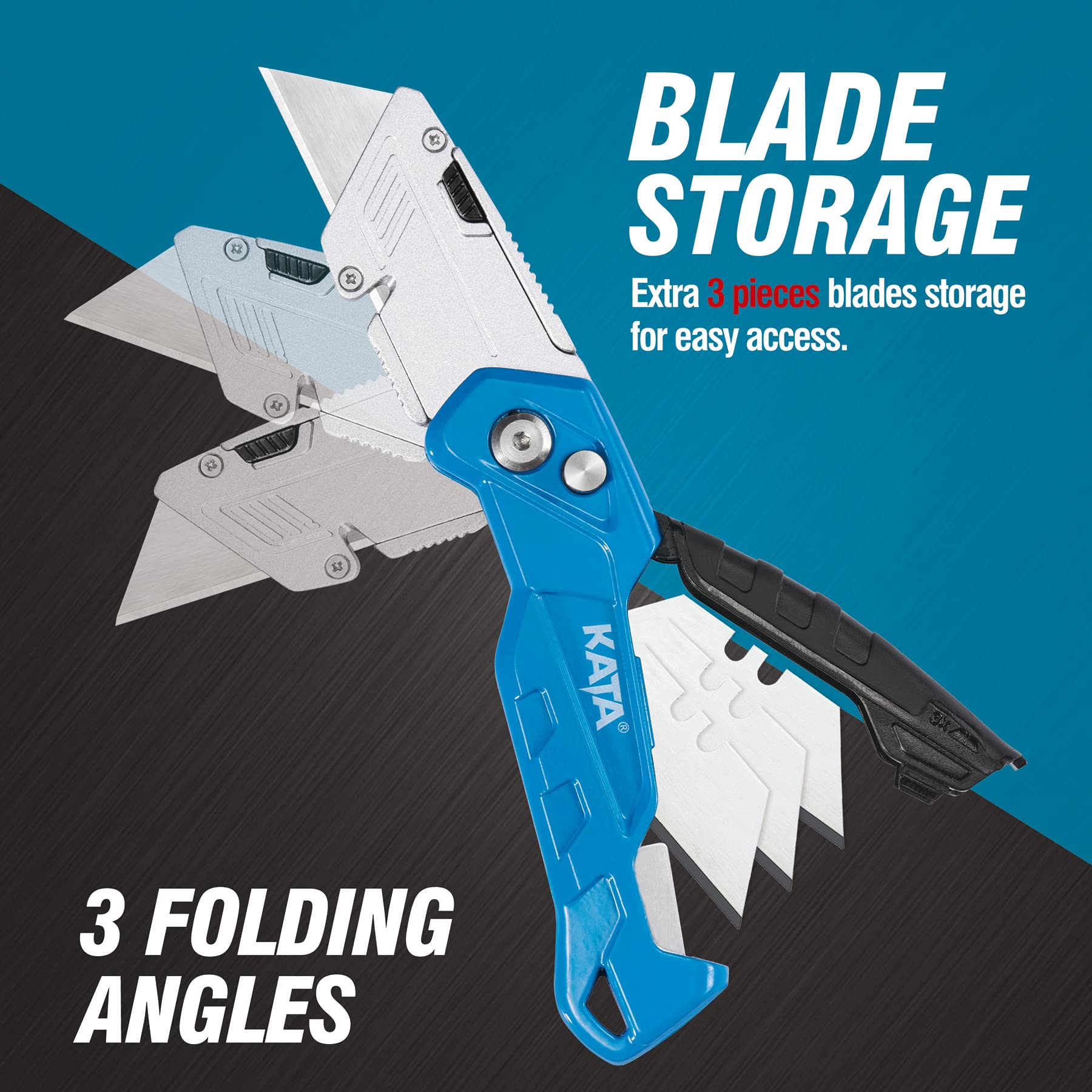 KATA 2Pack Utility Knife Box Cutter Retractable Folding Razor Knife Set Heavy Dudy Safety Cutter, 10pcs SK5 Sharp Blades Included, Blue