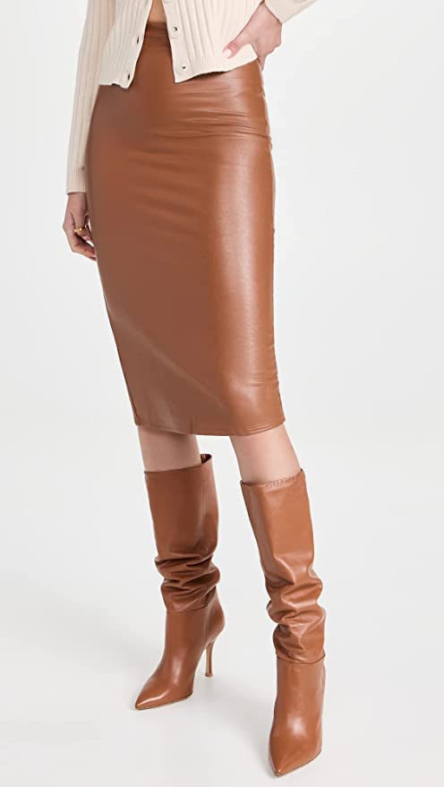 Mosh Leather Women's Genuine Lambskin Leather Perfect Knee Length Skirts MS348 (as1, Alpha, x_l, Regular, Regular, Camel)