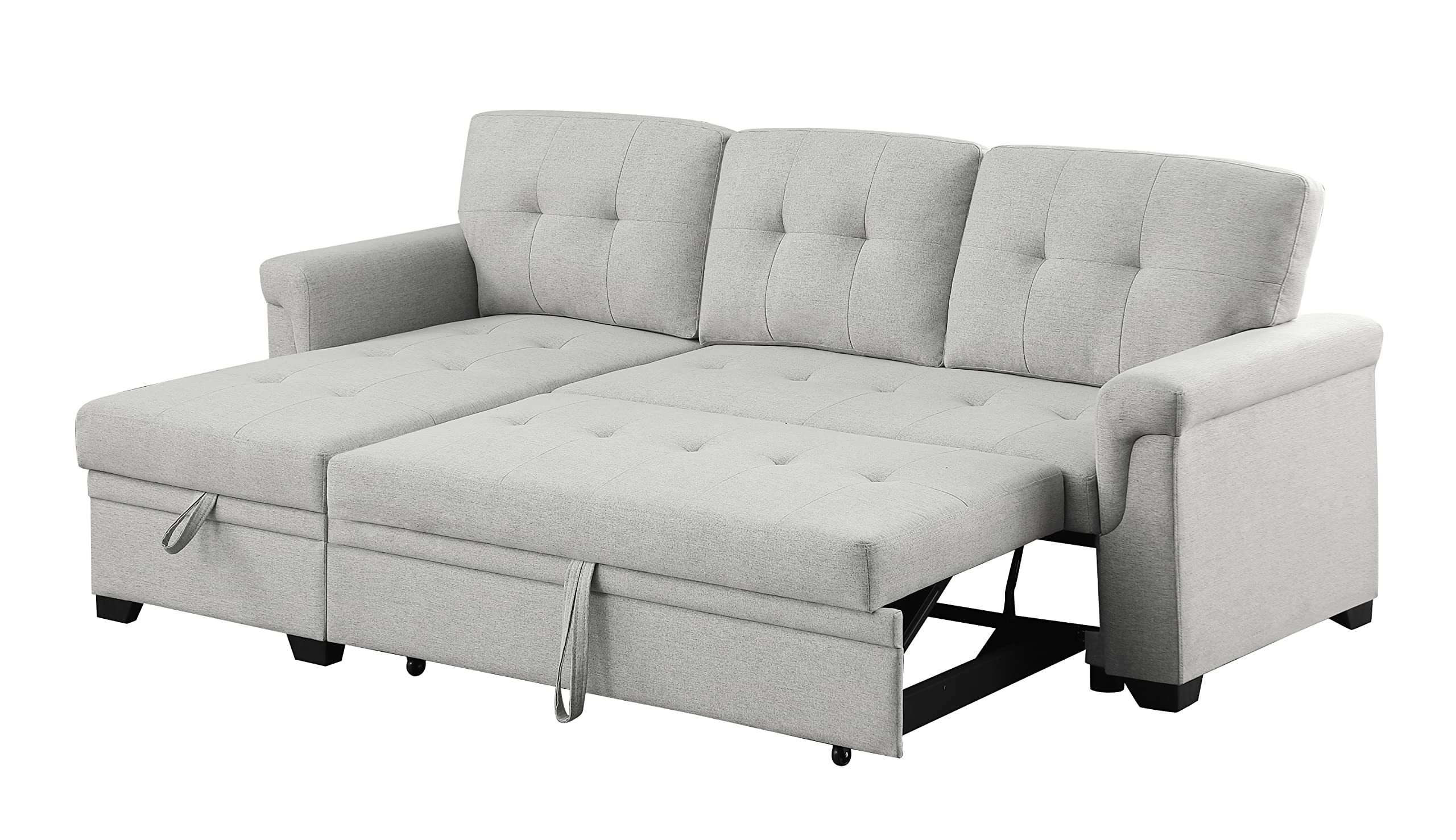 SONGG 84'' L-Shape Convertible Sleeper Sectional Sofa with Storage Chaise and Tufted Cushions, 3 Person Linen Upholstered Reversible Corner Couch w/Pull-Out Bed, for Living Room, Apartment