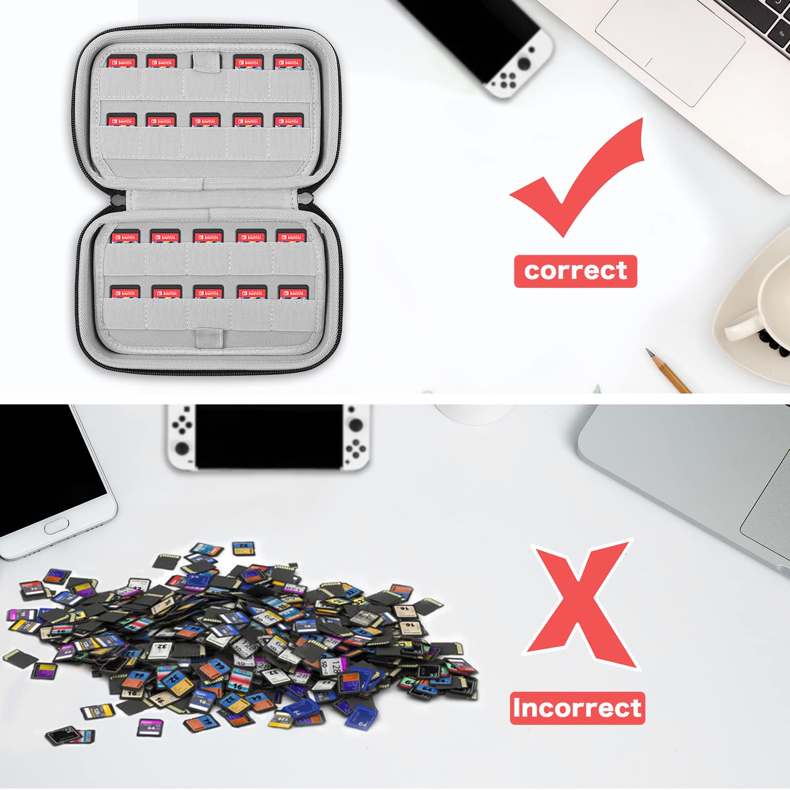 MOSISO Game Card Carrying Case Compatible with Nintendo Switch OLED 2021/Switch Game/PS Vita Game/SD Memory Card, Portable Protective Switch Game Holders Storage Bag with 80 Game Cartridges, Black