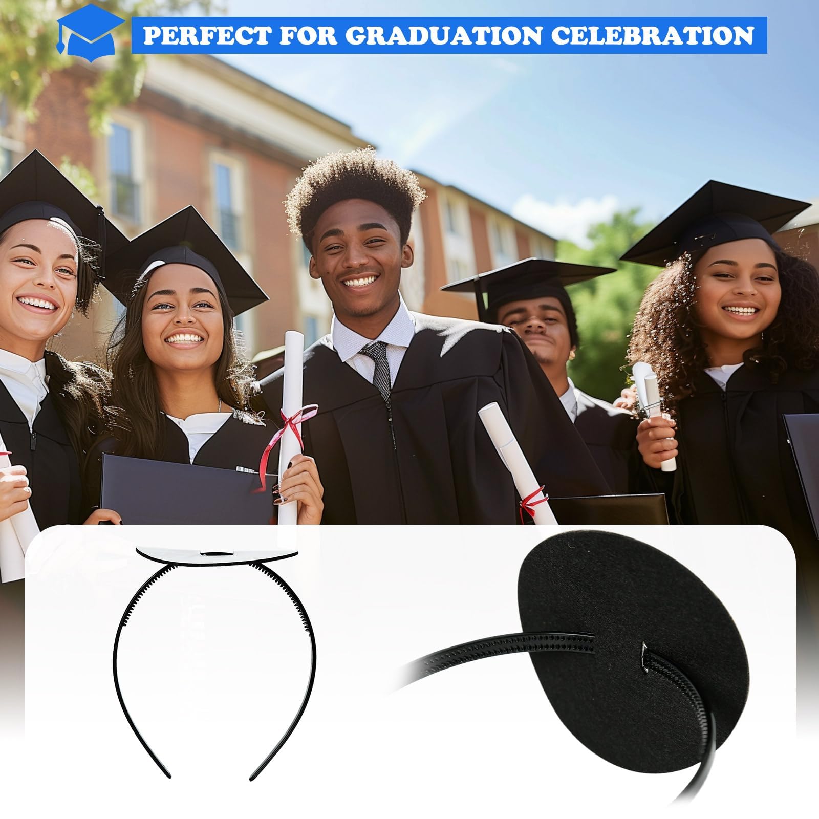 NUJOLI Graduation Cap Headband, Grad Cap Headband Insert Secures Your Graduation Cap and Hairstyle Hat Accessories Hairband for Graduates Students Women Black