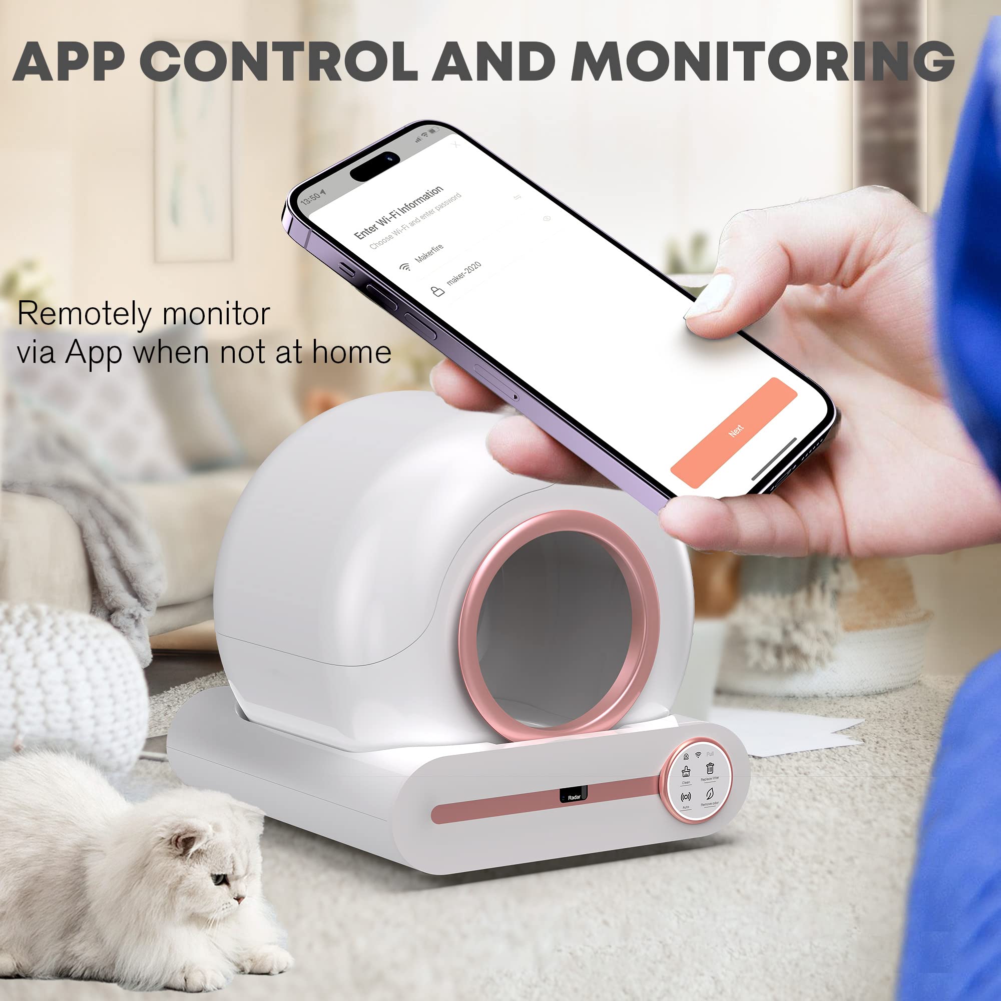 Freefa 2023 Automatic Self Cleaning Cat Litter Box, 65L+9L Large Capacity Smart Cat Litter Box, Automatic Cat Litter Box, Electric Litter Cleaning Robot for Multiple Cats