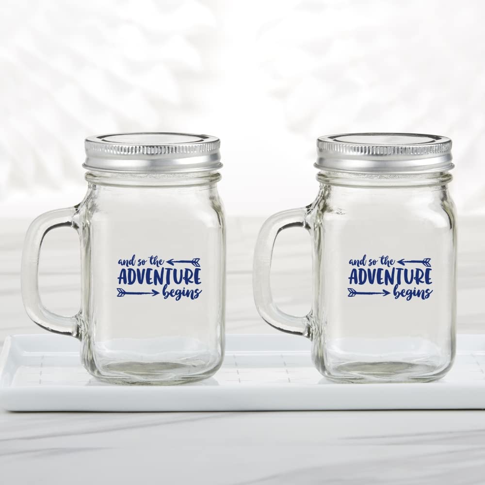 Kate Aspen "And So The Adventure Begins 12 oz. Mason Jar Mug with Lid - (Set of 6) (30048NA-TRV)