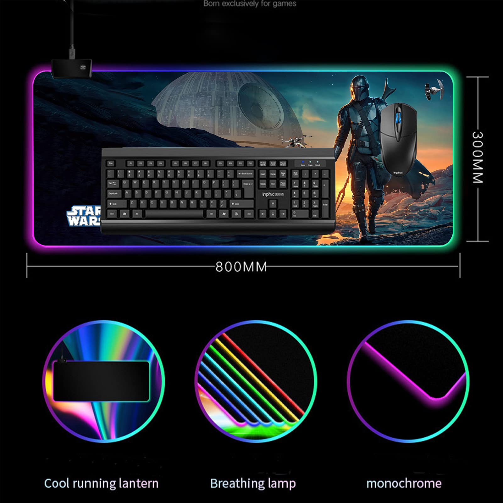 Mandalorian Yoda RGB Soft Gaming Mouse Pad Glowing Led Extended Mousepad (medium Mandalorian)