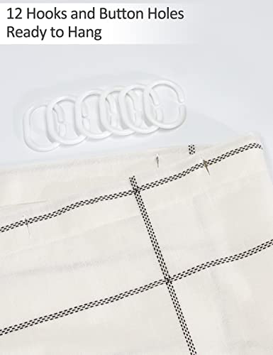 SUMGAR Cotton Shower Curtain Boho Farmhouse Shower Curtains for Bathroom with Tassels & Hooks, White Fabric Grey Checkered Bohemian Fringe Shower Curtain Set, 72" x 72"