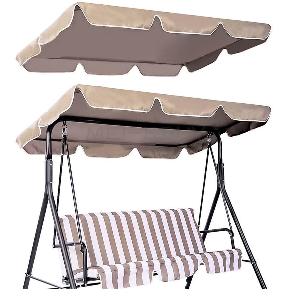 Timoau Porch Swing Canopy, Replacement Waterproof Swing Top Cover, 3 Seater Garden Swing Seat Canopy Cover,Durable Outdoor Sun Shade Patio Swing Canopy Awning (Khaki, 77 * 43)