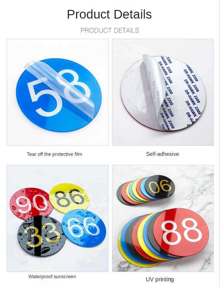 Number Sign, Table Number Sign, Closet Identification, Seat Identification Sign, Acrylic, Round, Waterproof and Sun-Proof (10x10cm,Yellow 01-100(100 pcs))