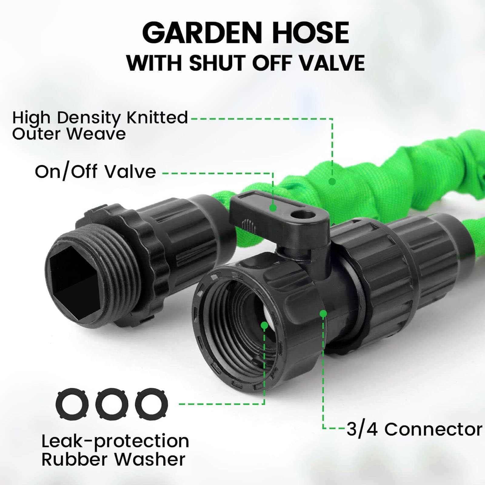Numhew Expandable Garden Hose Water Pipe - 50FT Upgraded Expandable Water Hose with 7 Pattern Spray Nozzle, Retractable Latex Core Flexible Expanding Hose, Green