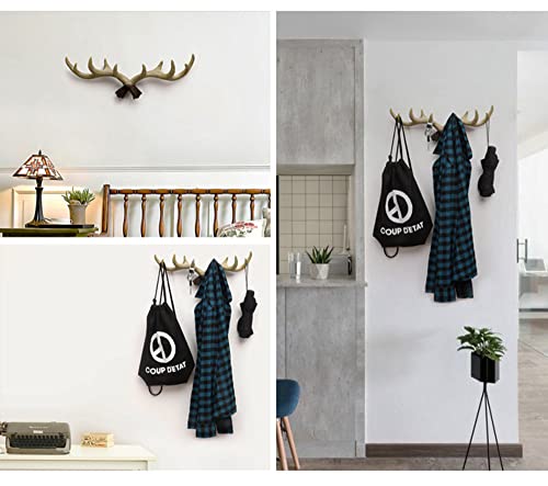 Mingoods Wall Hooks Deer Antler Rack Wall Mounted Cap Coat Clothes Hanger Scarves Towels Key Holder Antler Wall Decoration (Light Brown)