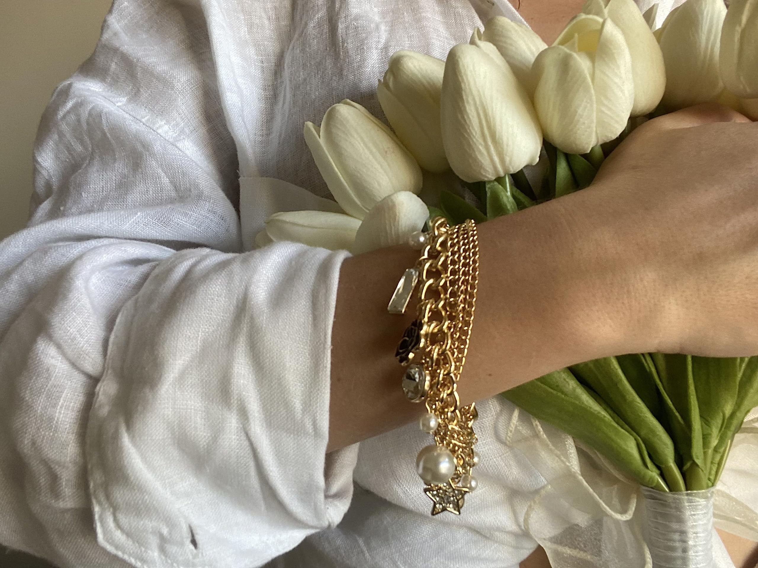 Fashion Jewelry designer inspired statement gold tone chain boho chic charm bracelet for women (Clover)