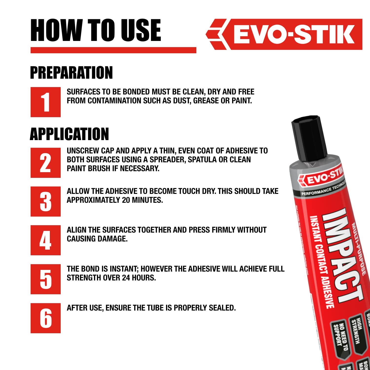 EVO-STIK Impact Adhesive, Multipurpose, High-Strength Adhesive, Bonds Instantly on Contact, Fast Drying, 65g Tube