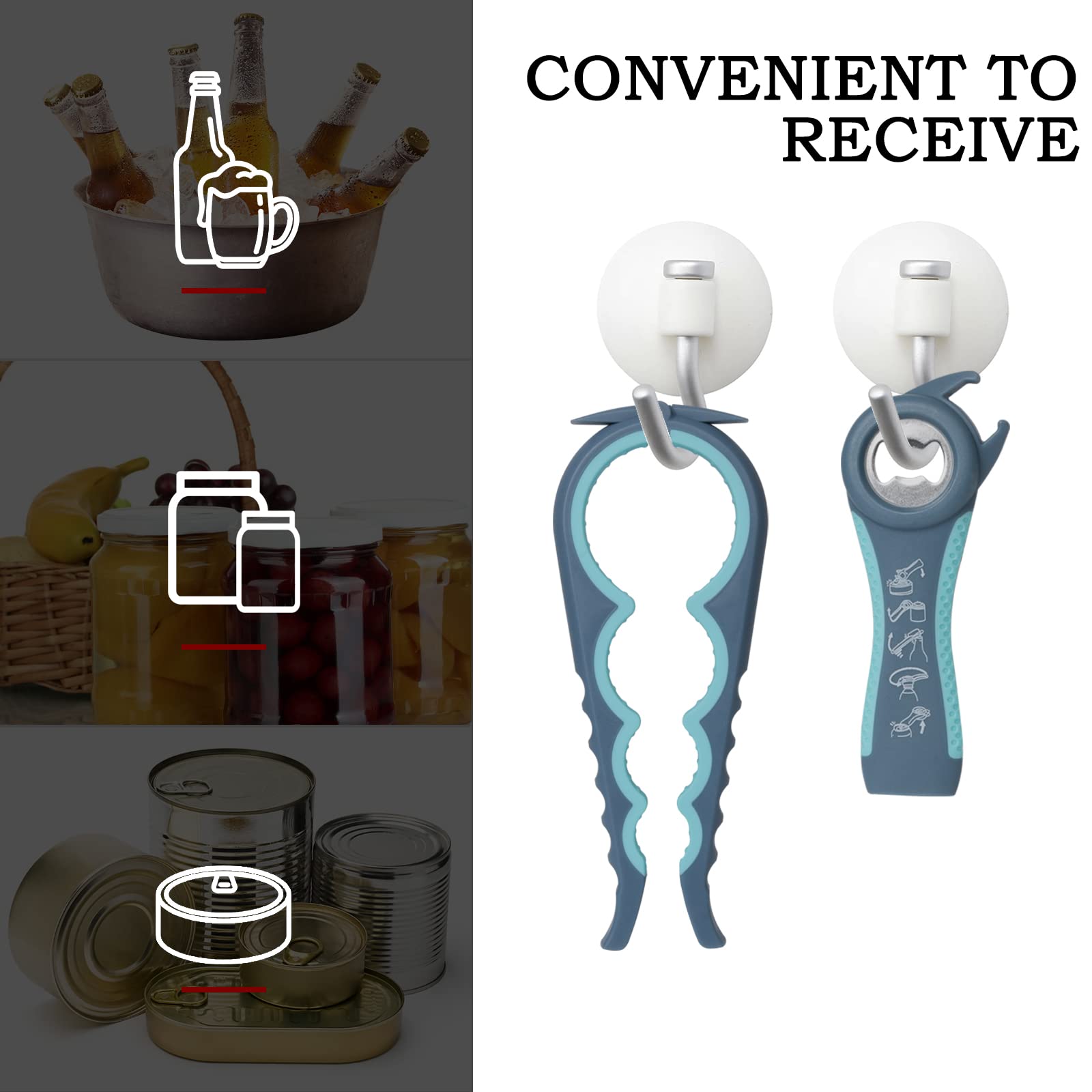Jar Opener Bottle Opener,5 In 1 Multi Function Can Opener-Ergonomic Multifunctional Kitchen Tools Set For Weak Hand, Children,Elderly, Seniors, Arthritis Sufferers 2 Pack