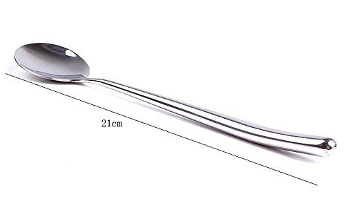 Korean Stainless Steel Rice Soup Iced Tea Spoon Coffee Spoon Cold Drink Spoon Fruit Juice Long Ice Scoop Long handle Great Circle 6Pcs