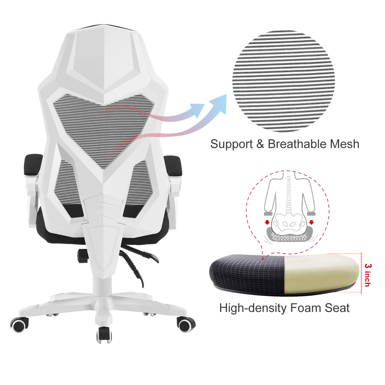 HOMEFUN Ergonomic Office Chair, High Back Executive Desk Chair Adjustable Comfortable Task Chair with Armrests with Lumbar Support White