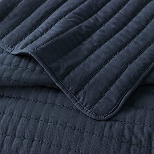Navy Blue Queen Size Quilt Bedding Sets with Pillow Shams, Mustard Full Lightweight Soft Bedspread Coverlet, Quilted Blanket Thin Comforter Bed Cover for All Season, 3 Pieces, 90x90 inches