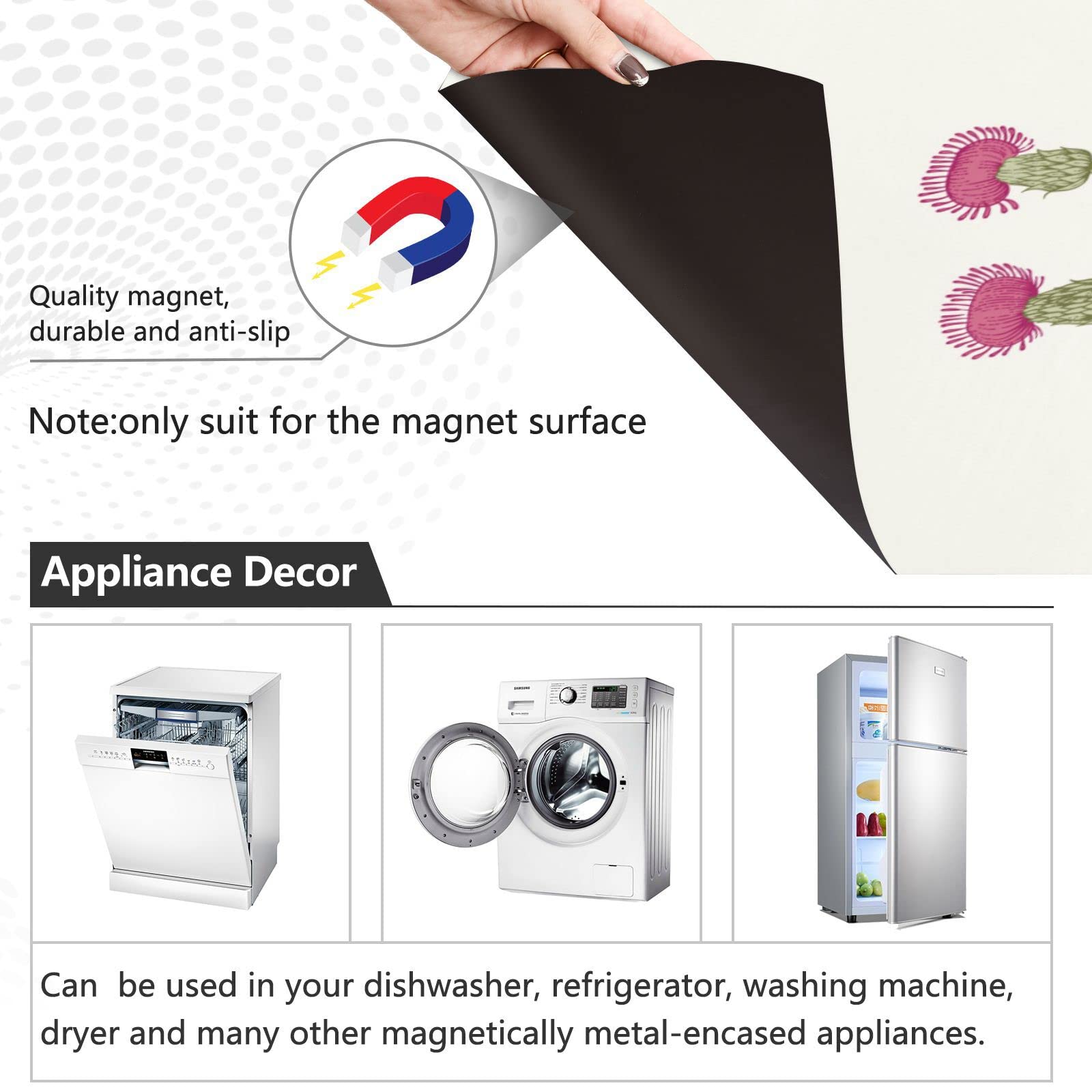 JUMBEAR Herb Flower Dishwasher Magnet Cover, Reuseable Refrigerator Magnet Cover Decal Fridge Microwave Stickers Holiday Party Decor, 23 x 26 Inch