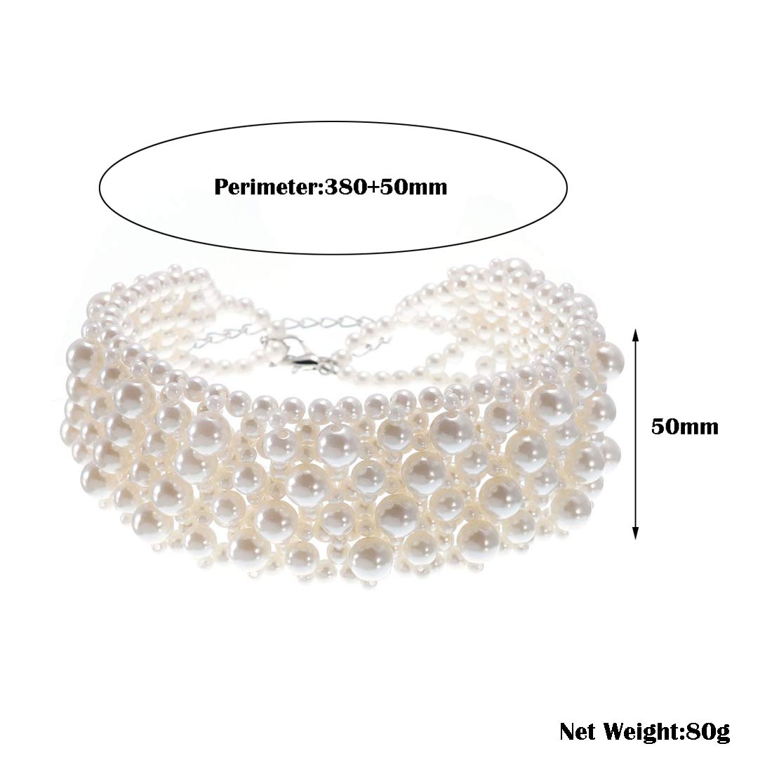 Fashion Multi Strand Simulated Pearl Resin Chain Collar Choker Statement Necklace Costume Jewelry for Women
