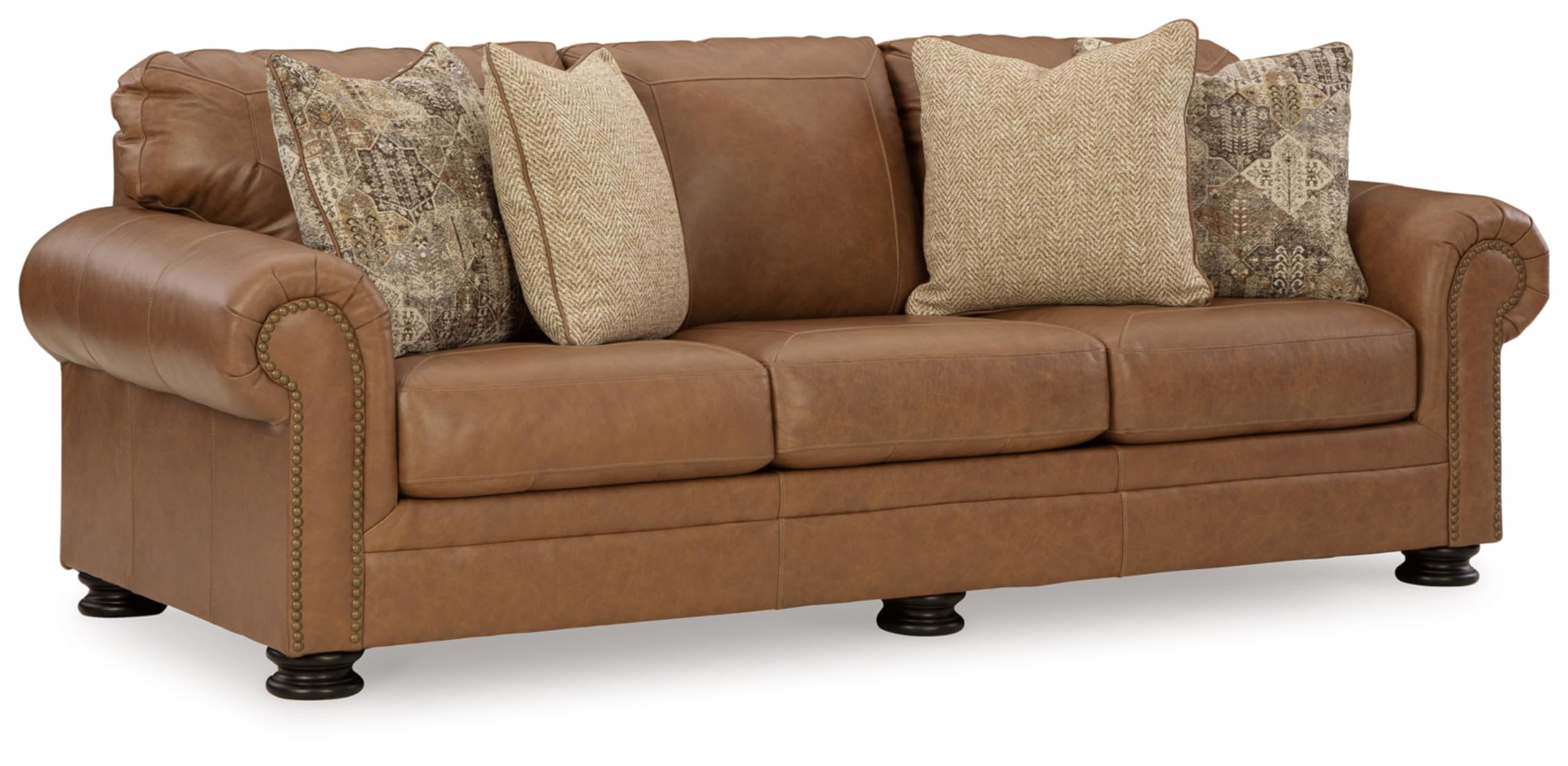 Signature Design by Ashley Carianna Classic 2-in-1 Leather Match Sofa Sleeper with Folding Gel Memory Foam Mattress and Nailhead Trim, Queen, Dark Brown