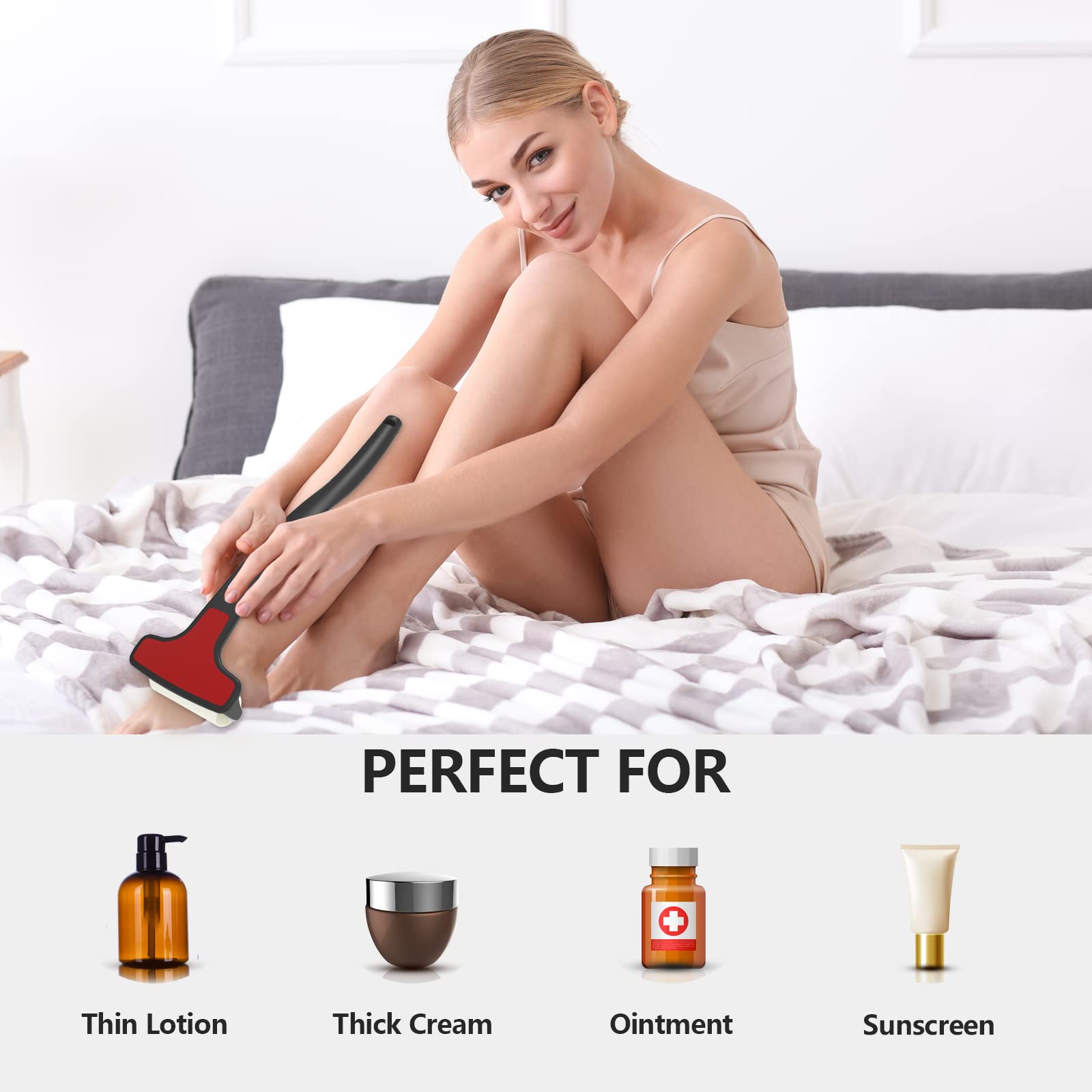 Lotion Applicator for Back & Feet & Body Folding Long Handle 2 Replaceable Foam Rollers Moisturizer Sunscreen Pain Relieving Cream Medicine Self Tanner Back Applicator Wand for Women Men Elderly