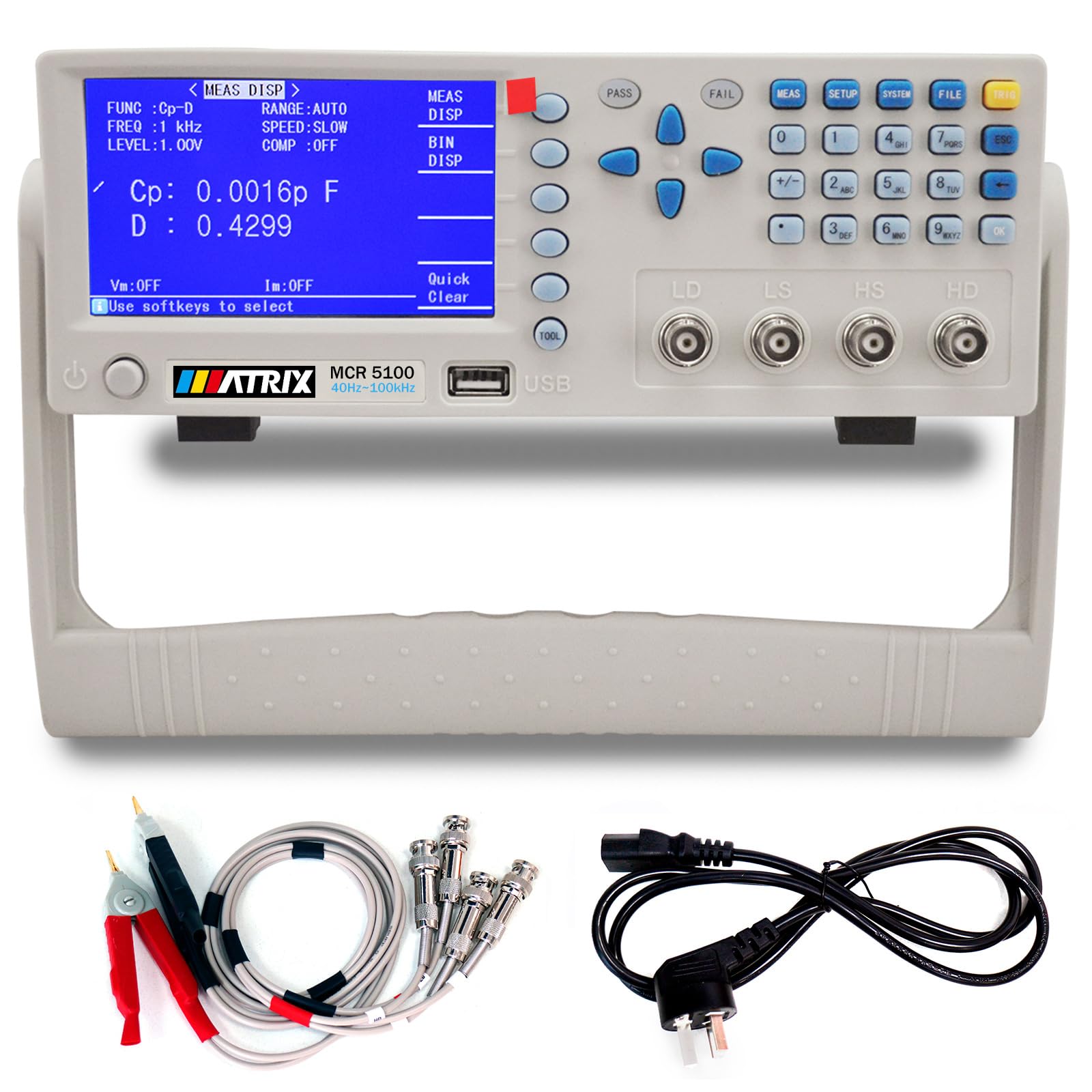 MATRIX LCR Meter, Capacitance Meter 40Hz-100kHz, Inductance Meter Accuracy 0.1%, Digital Multimeter with 32-Bit Core Processor, Electronic Component Tester 30Ω/100Ω Two Output Resistance, MCR-5100