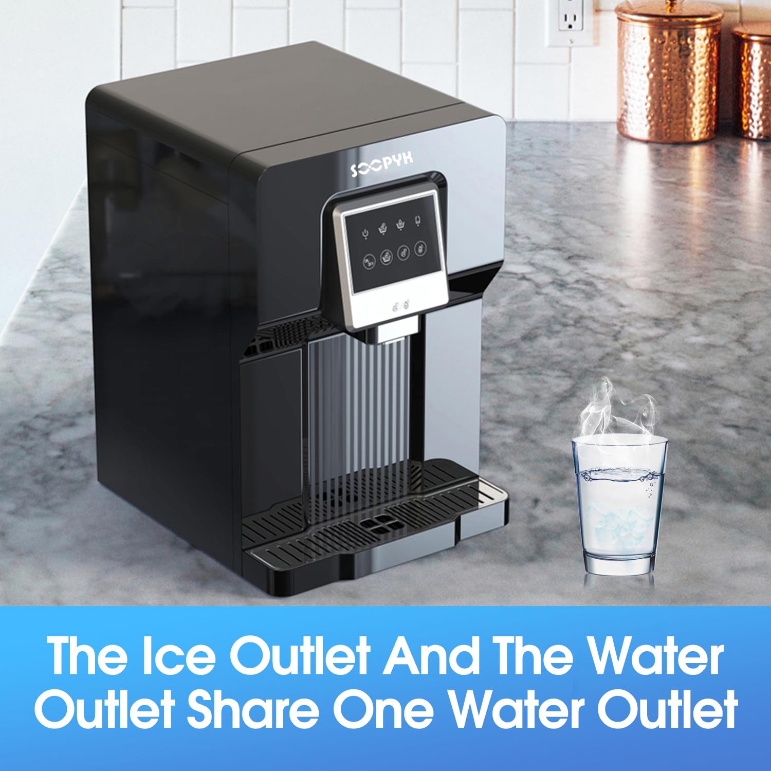 SOOPYK Countertop Bottleless Water Cooler Dispenser Built-in Ice Maker with Water Line (Without HOT Water)