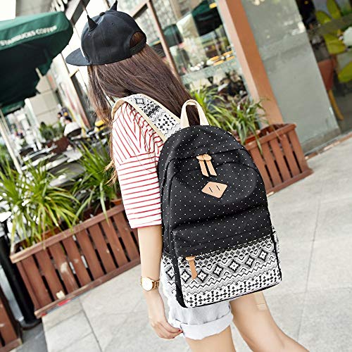 Sugaroom Backpack for Girls, School Backpack Canvas Dot Backpack Bookbags Teen Girls Backpacks Set