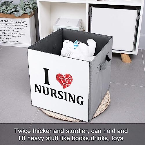 Funny I Love Nursing Storage Cubes with Handles Foldable Fabric Bins Organizing Baskets for Shelves Closet