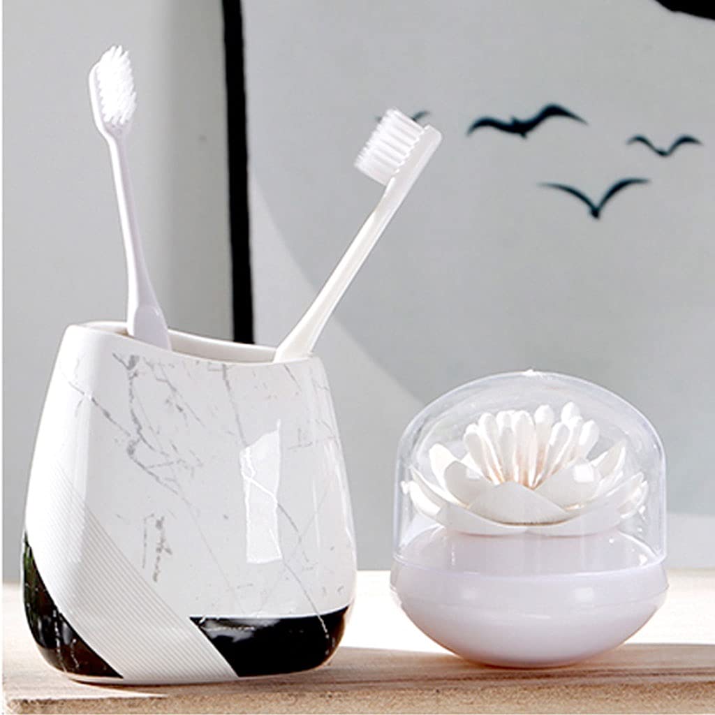 GRFIT Soap Dispenser Nordic Marble Pattern Ceramic Bathroom Accessories Set,7-Piece Bathroom Sets Soap Dispenser Toothbrush Holder Soap Dish Tumblers Swab Box and Tray Bathroom Soap Dispenser