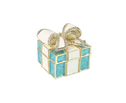 Mini Enamel Rhinestones Bow-knot Jewelry Box Bow-knot Hinged Trinket Box Bow Bling Trinket Box Miniature Figurine Ring Box for Women Girls Wedding Birthday Gift Christmas (Blue)