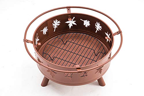 Mcombo 32" Metal Bronze Fire Pit Round Table Backyard Patio Terrace Fire Bowl Heater/BBQ/Ice Pit with Charcoal Rack Waterproof Cover 0146, Bronze