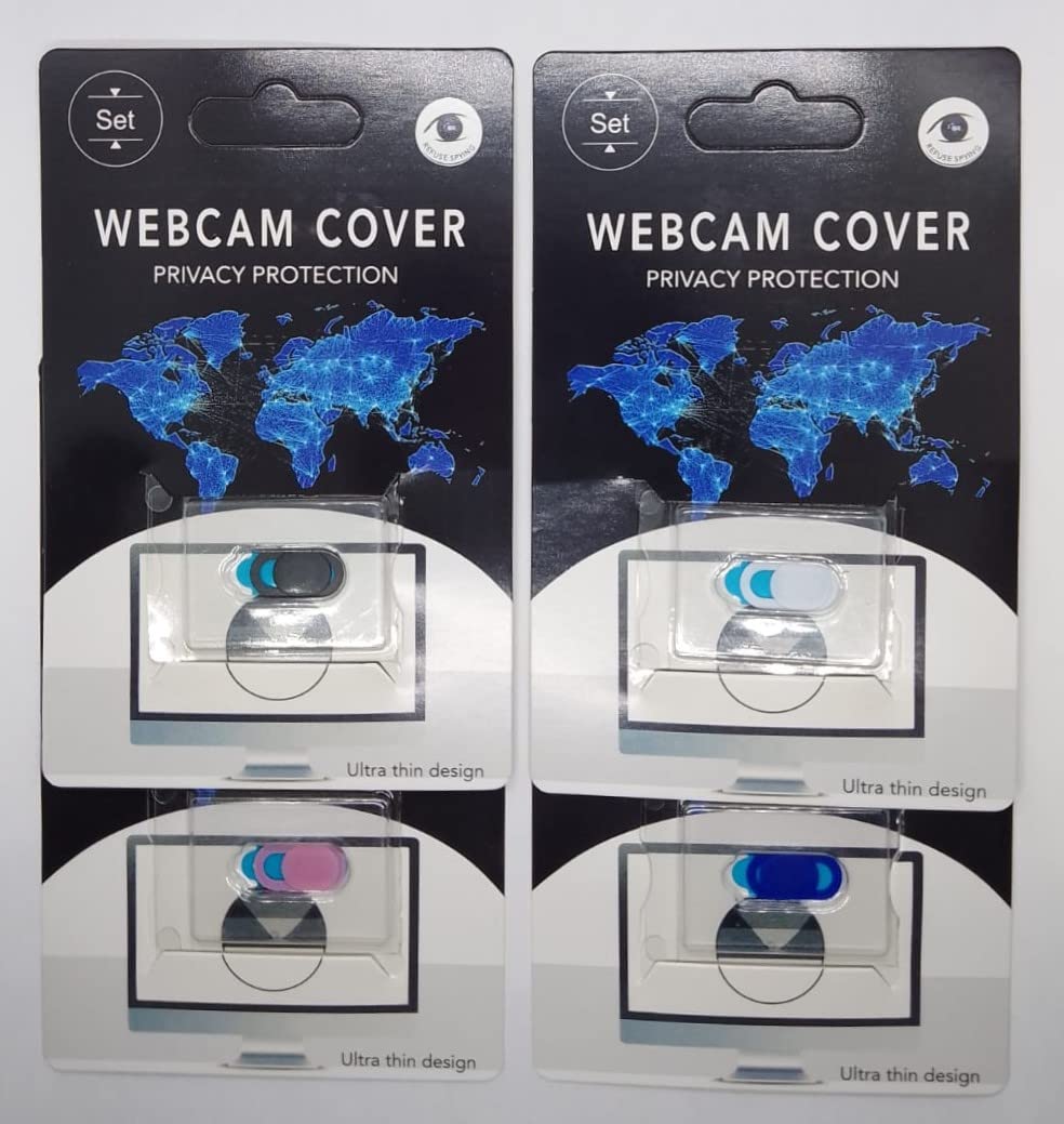 Laptop Computer Cell Phone Tablet Small Privacy Webcam Cover 4 Colors Black White Blue Pink (4 Color Pack)