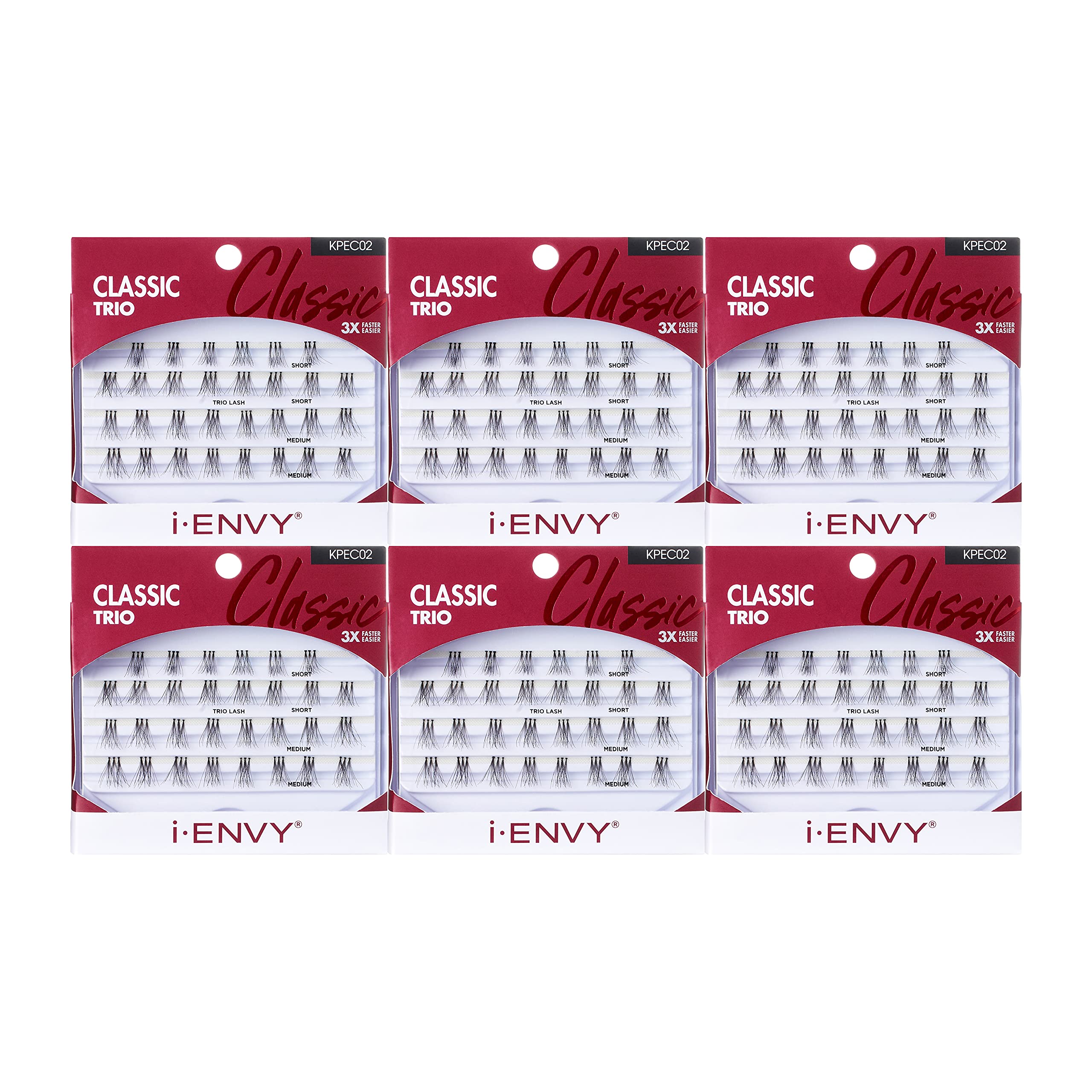 i-ENVY by KISS Trio Lash Classic Medium 30 Lashes (Pack of 6) Natural Style 3X Faster Easier Application